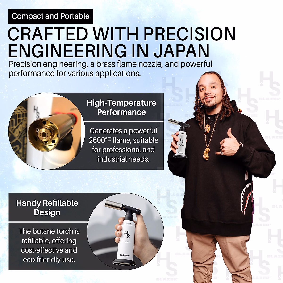 Higher Standards Big Shot Torch - Adjustable Flame Butane Kitchen Torch, Ideal for Cooking, Baking, Creme Brulee, Searing & DIY Projects