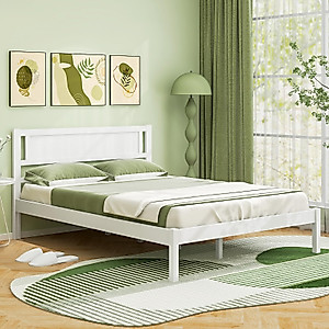 Giantex Wood Full Size Bed Frame with Headboard, Modern Solid Wood Platform Bed with Wooden Slats Support, No Box Spring Needed, Easy Assembly, Full Bed Frame for Kids, Teens, Adults, White