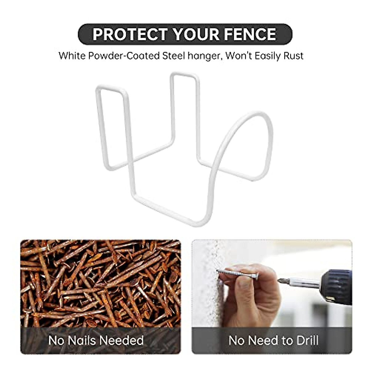 Jantens Hose Holder, Heavy Duty Steel Hose Hanger Wall Mount for Outside, Powder Coated Vinyl Fence Hook for Expandable Hose, Hose Reel, Water Hose, Pocket Hose, Flexible Hose, Magic Hose (White)