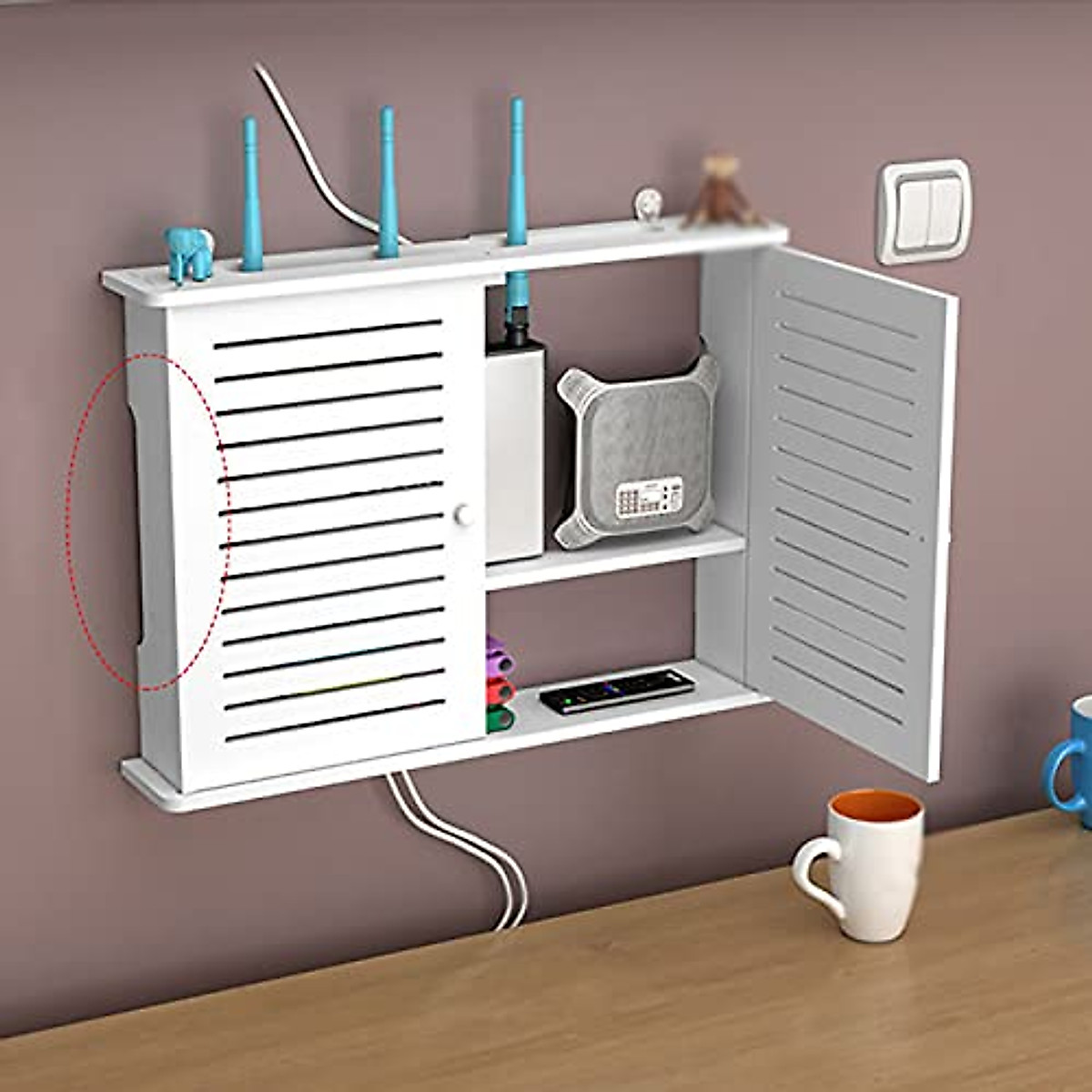 Coasta WiFi Router Boxes Wooden Box Cable Wire Bracket Wall Plug Board Shelf L