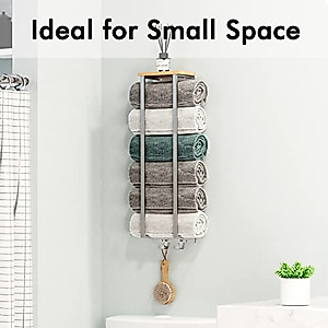 KES Towel Rack for Bathroom Wall Mounted with Bamboo Shelf, Towel Storage for Small Bathroom for Rolled Bath Towels, Towel Holder with 2 Hooks, SUS304 Stainless Steel Brushed Finish, BTR215-2
