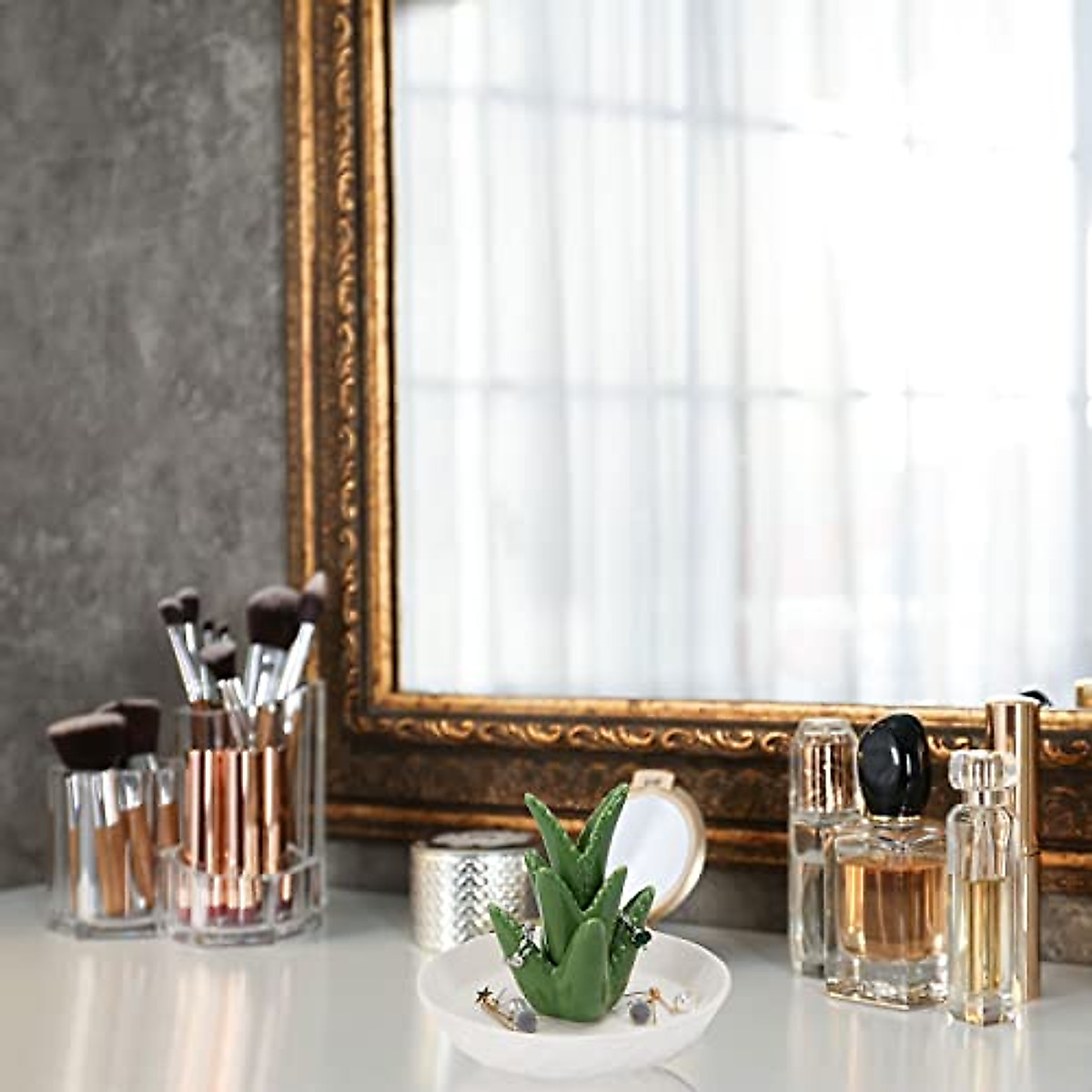 HOME SMILE Ceramic Aloe Ring Holder with Derorative White Dish Dish for Jewelry,Christmas Birthday Gifts