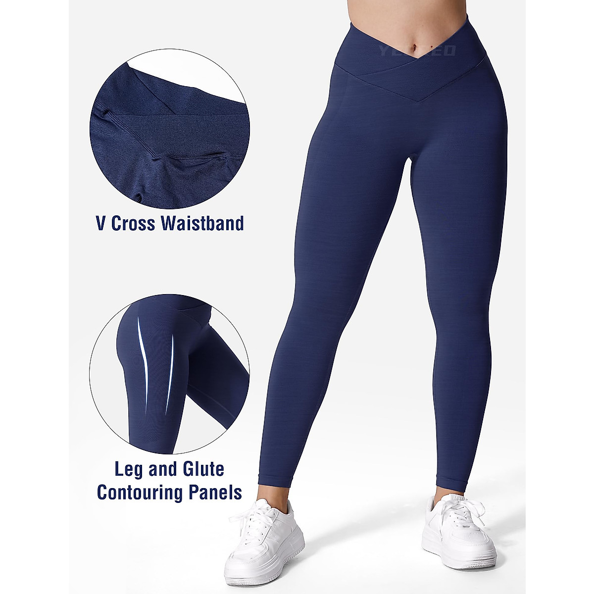 YEOREO V Waist Workout Leggings for Women Butt Lifting Scrunch Gym Leggings Amplify Seamless Yoga Pants Navy XS