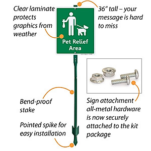 SmartSign 12 x 10 inch “Pet Relief Area” LawnBoss Yard Sign with 3 foot Stake, 40 mil Laminated Rustproof Aluminum, White and Green, Set of 1, Made in USA