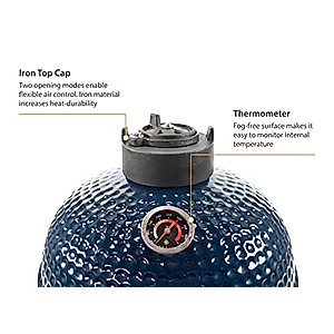 VESSILS Kamado Charcoal BBQ Grill – Heavy Duty Ceramic Barbecue Smoker and Roaster with Built-in Thermometer and Stainless Steel Grate (13 Inch Stand, Blue)