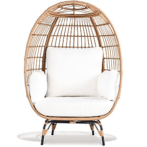 OTSUN Outdoor Egg Chair, PE Wicker Chair with 4 Thicken Cushions, Oversized Indoor Chairs with Durable Steel Frame Perfect for Balcony, Backyard, Bedroom, Patio Chairs 440 lbs Capacity-White