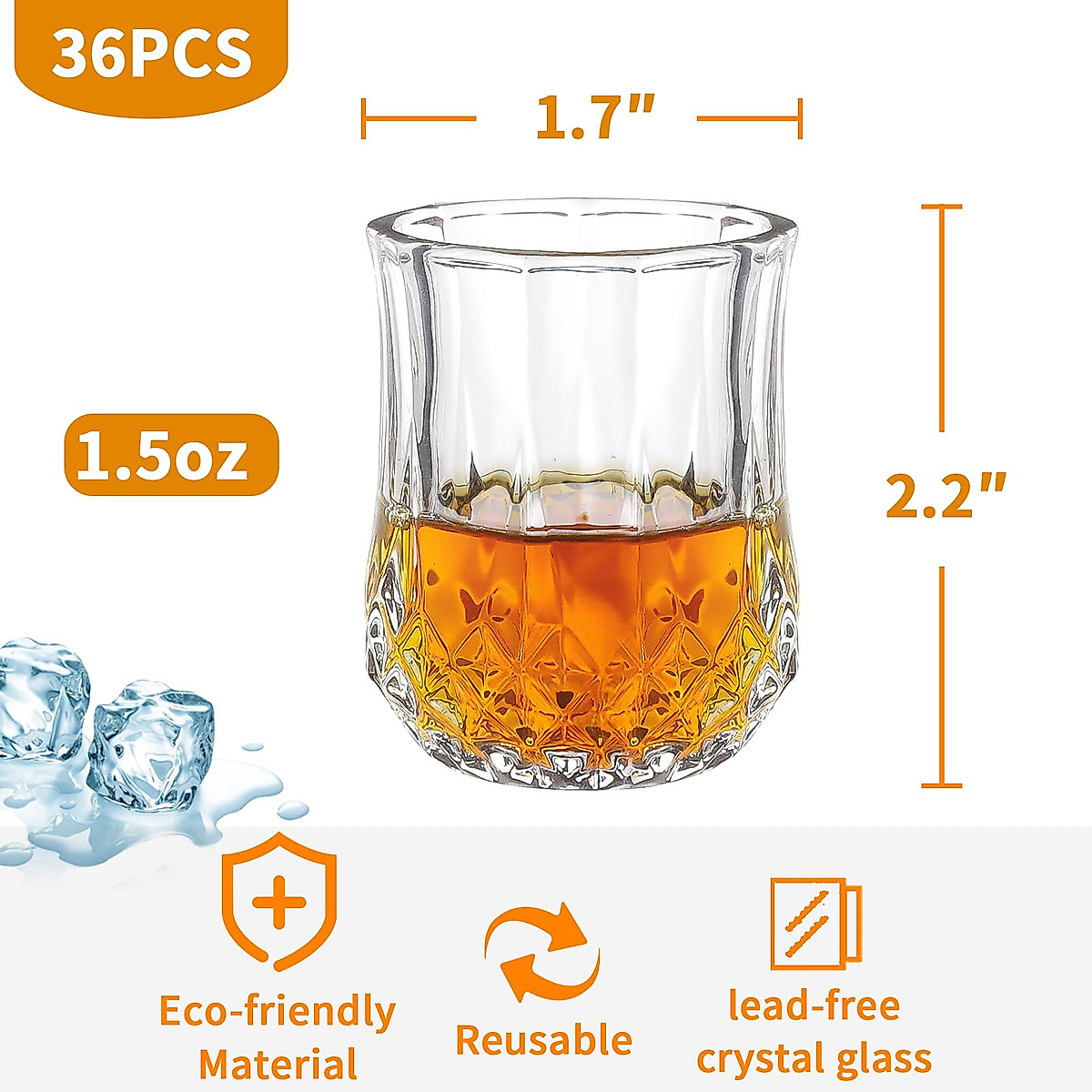 INFTYLE Shot Glasses Set of 36-1.5oz Clear Glasses Shot Glass Set with Heavy Base Whiskey Glasses Great for Vodka Tequila, Cocktail