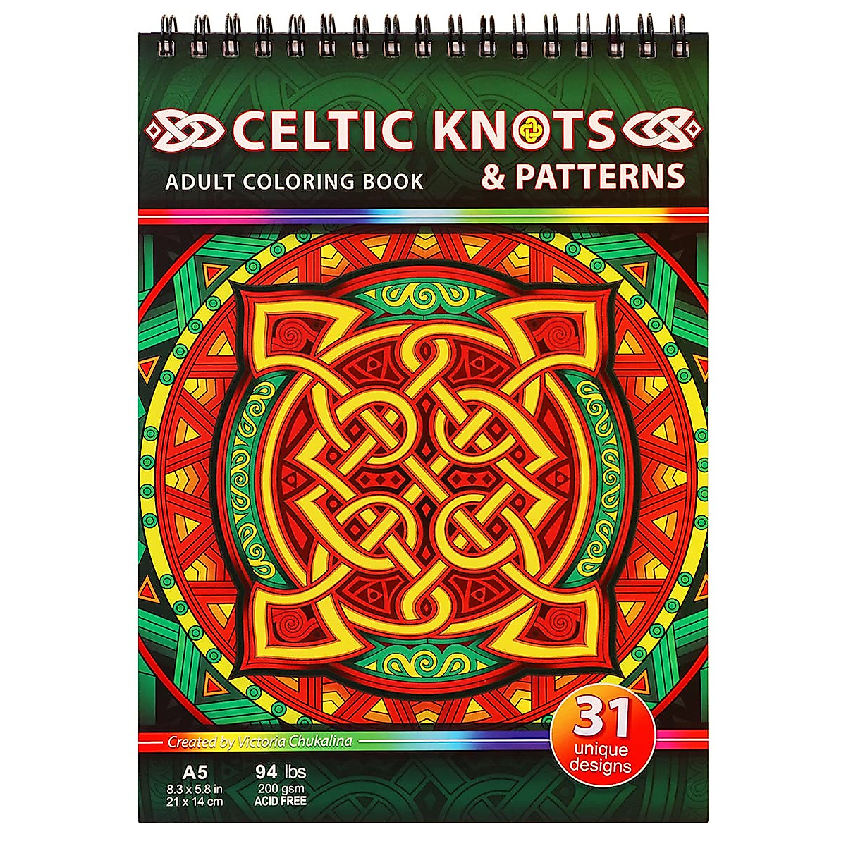 Celtic Knots and Patterns. Adult Travel Size Coloring Book on Thick Artist Paper with a Spiral Binding on The top