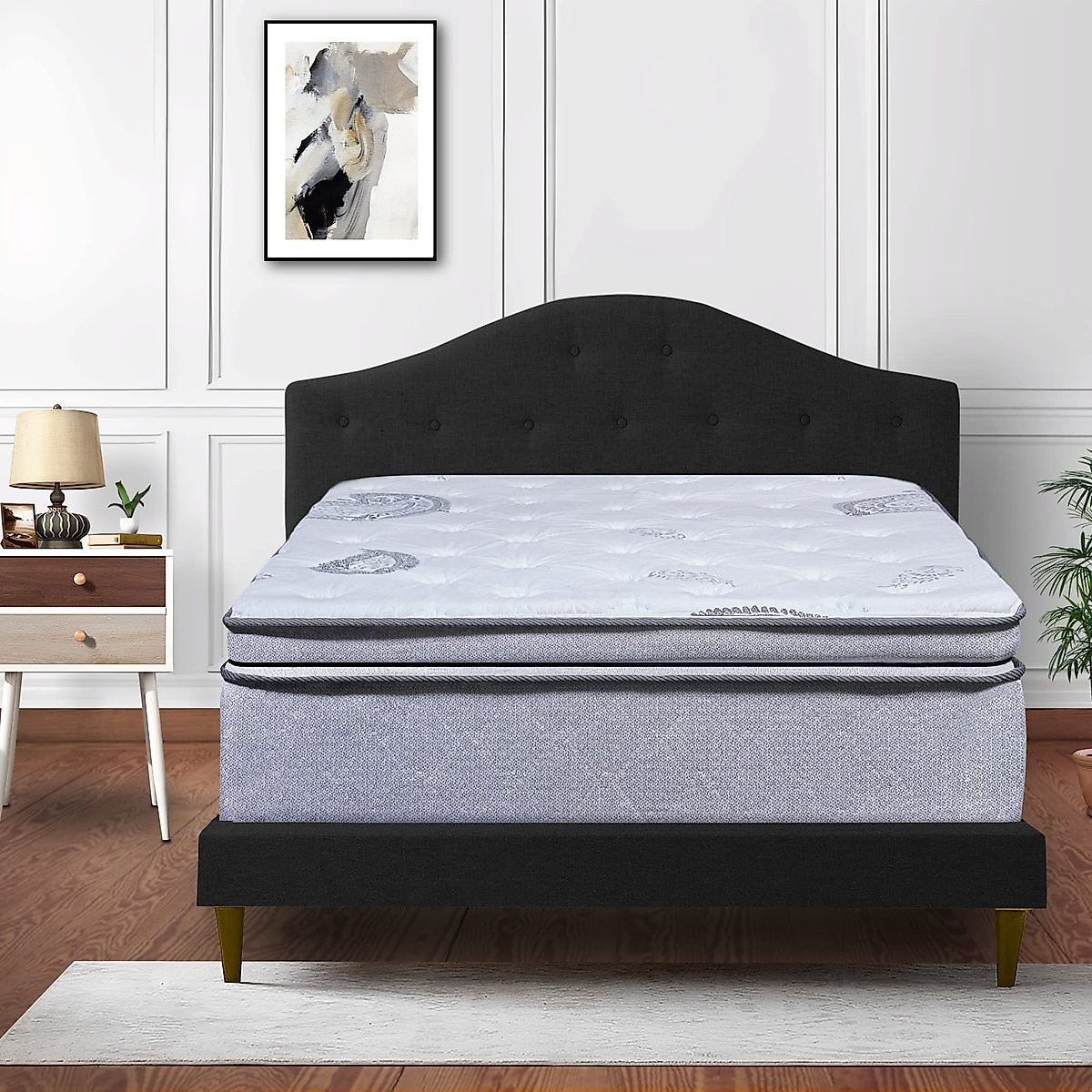 Greaton 13" Plush Foam Encased Mattress with Pillow Top, Soft and Comfortable Bed Mattresses for Complete Body Support and Maintain Correct Posture, Fully Assembled Bedding, Grey, Queen