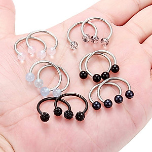 SCERRING 6 Pairs 14G Stainless Steel Captive Bead Ring Nipple Rings Hoop Cartilage Earrings Nipplerings Piercing Jewelry For Women Men 14mm Black