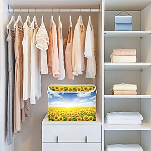 DIGTIA Storage Bins with Lids Meadow Sunflowers Foldable Storage Boxes with Handles Sunrise Blue Sky Large Storage Basket Collapsible Organizer Containers for Closet Home Bedroom Office