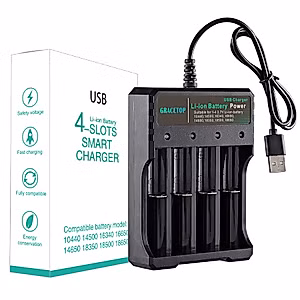 18650 Battery Charger 4-Bay 5V/2A for Rechargeable Batteries 3.7V Li-ion TR IMR 18650 18500 14500 16340(RCR123) Red/Green Display (Not Battery)