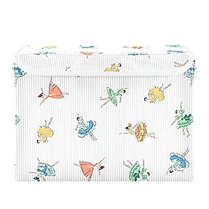 DOMIKING Ballerina Girl Toy Storage Trunk with Lid Collapsible Storage Box Organizer with Handles for Clothes Toy Gift Storage