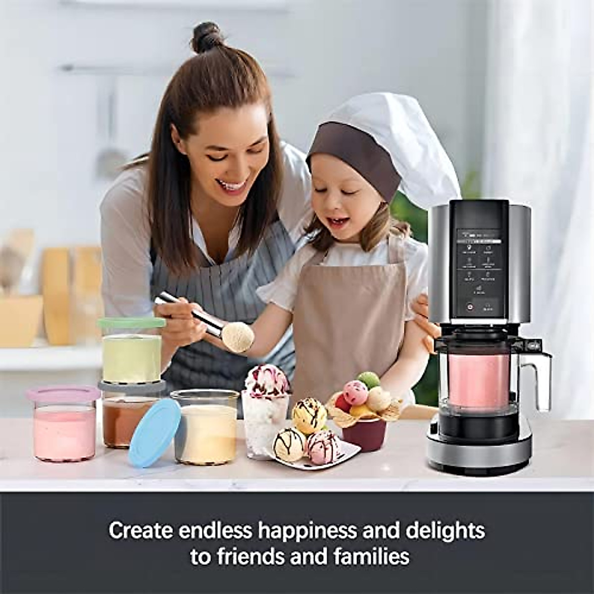 4 PCS Ice Cream Pints Containers and Lids for Ninja Creami, Ice Cream Storage Containers Compatible with NC301 NC300 NC299 Series Creami Ice Cream Makers