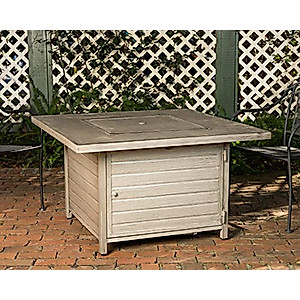 Fire Sense 62741 Langhorne Aluminum Convertible Gas Fire Pit Table 55,000 BTU Outdoor Multi-Functional Fire Pit with Fire Bowl Lid, Nylon Weather Cover & Clear Fire Glass - Barnwood Finish - Square
