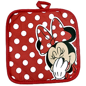 Disney Oven Mitt Pot Holder & Dish Towel 3 pc Kitchen Set (Minnie Mouse Red)