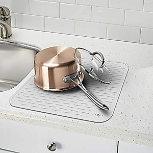 Luxet Multipurpose Premium Quality Silicone Dish Drying Mats for Kitchen Counter Top Dishes Pad, Heat Resistant Countertop Protection, Non Slip Grip, Large Trivet Size 17x15 inches (White)