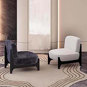 1 Piece Upholstered Velet Fabric Mid Century Modern Accent Chair with Solid Wood Frame, Comfy Armless Chair for Living Room, Bedroom, Reading, Balcony,Black