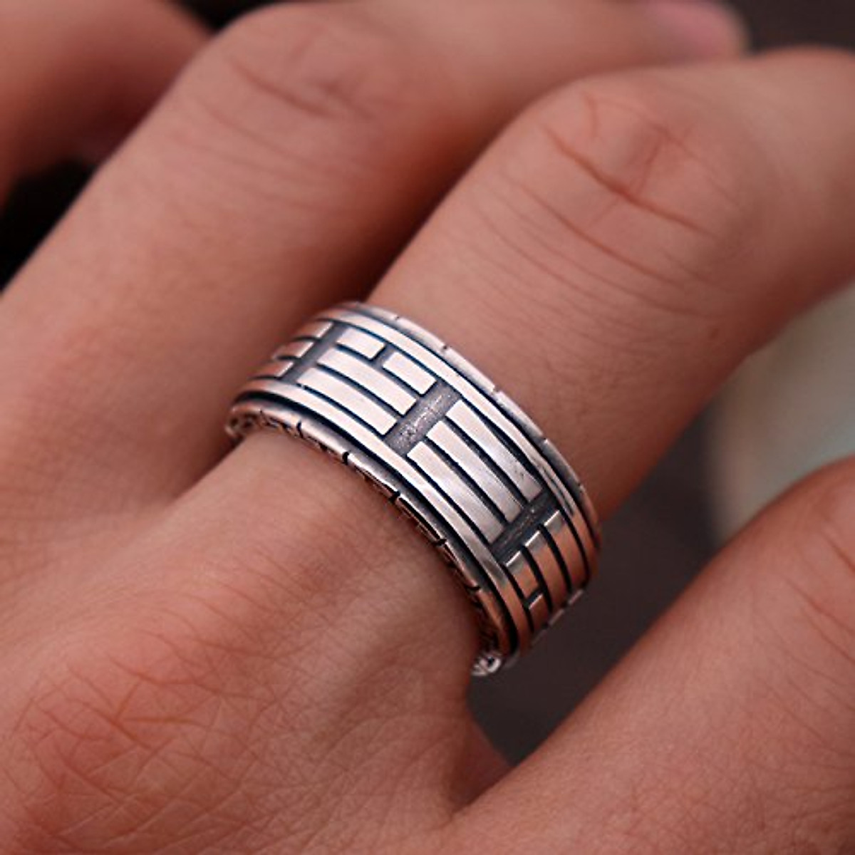 Vintage 925 Sterling Silver Taoism Tai Chi Yin and Yang Spinner Ring Band Fidget Anxiety Ring Jewelry for Men Women Size 9