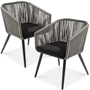 Best Choice Products Set of 2 Patio Dining Chairs, Outdoor Seating Set for Backyard, Poolside, Balcony, Indoor Use w/Woven Wicker Design, 250lb Weight Capacity - Gray/Black