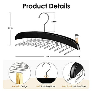 Tank Top Hanger Space Saving - Fitnice Bra Hanger for Closet Organizer with 360° Rotating 24 Foldable Metal Hooks Bra Organizer Wooden Tie Storage Rack for Camisoles, Bras, Belts, Scarfs 2Pack