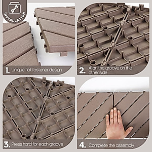 Chaoaixx Plastic Interlocking Deck Tiles,9 Pack Patio Deck Tiles Patio Deck Tiles Waterproof Outdoor Flooring, 10" x 10" Patio Floor Decking Tiles for Porch Poolside, Wood Grain Brown