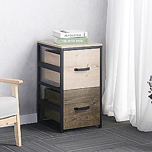MAXCBD Nightstand Bedside Table Drawer Cabinet Wooden File Cabinet 2 Drawers Vertical Metal Frame Durable Sturdy Ertical Filing Cabinet with 2 Drawer Metal Frame Storage Tower Dresser