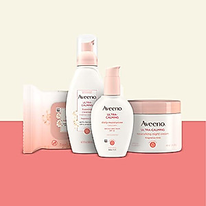 Aveeno Ultra-Calming Daily Facial Moisturizer for Sensitive, Dry Skin with Broad Spectrum SPF 15 Sunscreen, Feverfew & Nourishing Oat, Oil-Free and Hypoallergenic, Basic, Unscented, 4 Fl Oz