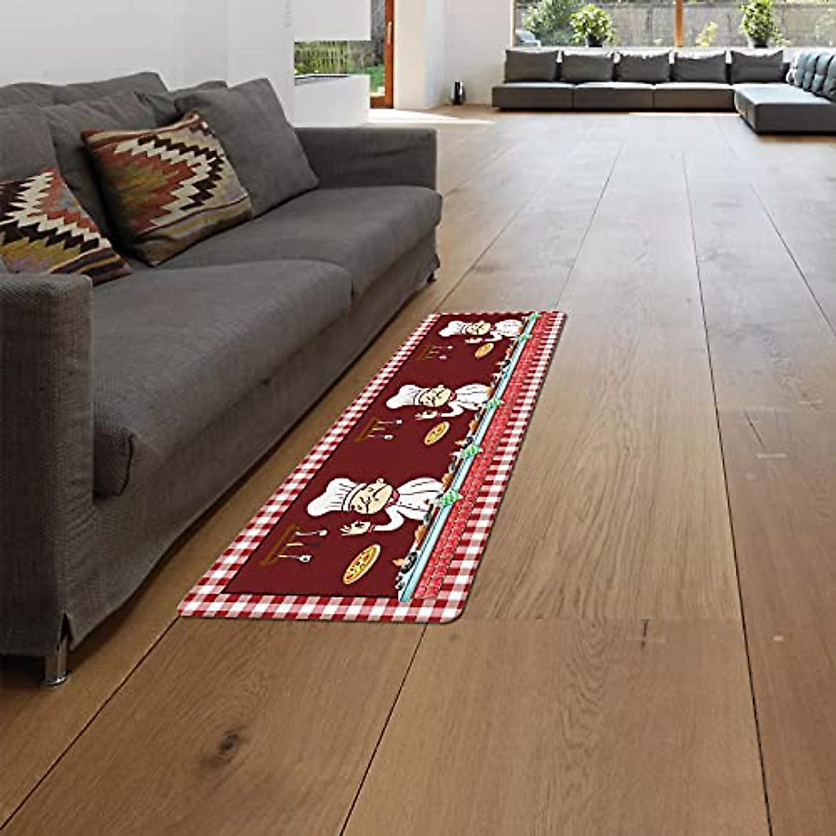 Red Plaid Kitchen Mats and Rugs, Anti-Slip Kitchen Floor Mats, Water Absorbent Comfort Memory Foam Standing Mats for Office, Sink, Laundry, Kitchen Chef and Cooking Utensils Art Prints