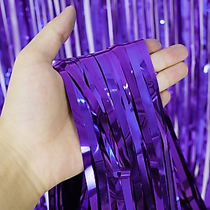Erweicet 2 Pack 3ft X 9.8ft Purple Fringe Tinsel Backdrop for Birthday Party Foil Fringe Curtain Party Streamers for Party Decorations