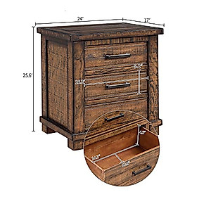 Knocbel Rustic Nightstand with 3 Drawers, Reclaimed Solid Pine Wood Farmhouse Night Stands Sofa End Table with Removable Hardware, 24" L x 17" W x 25.6" H, Natural Color Nightstand