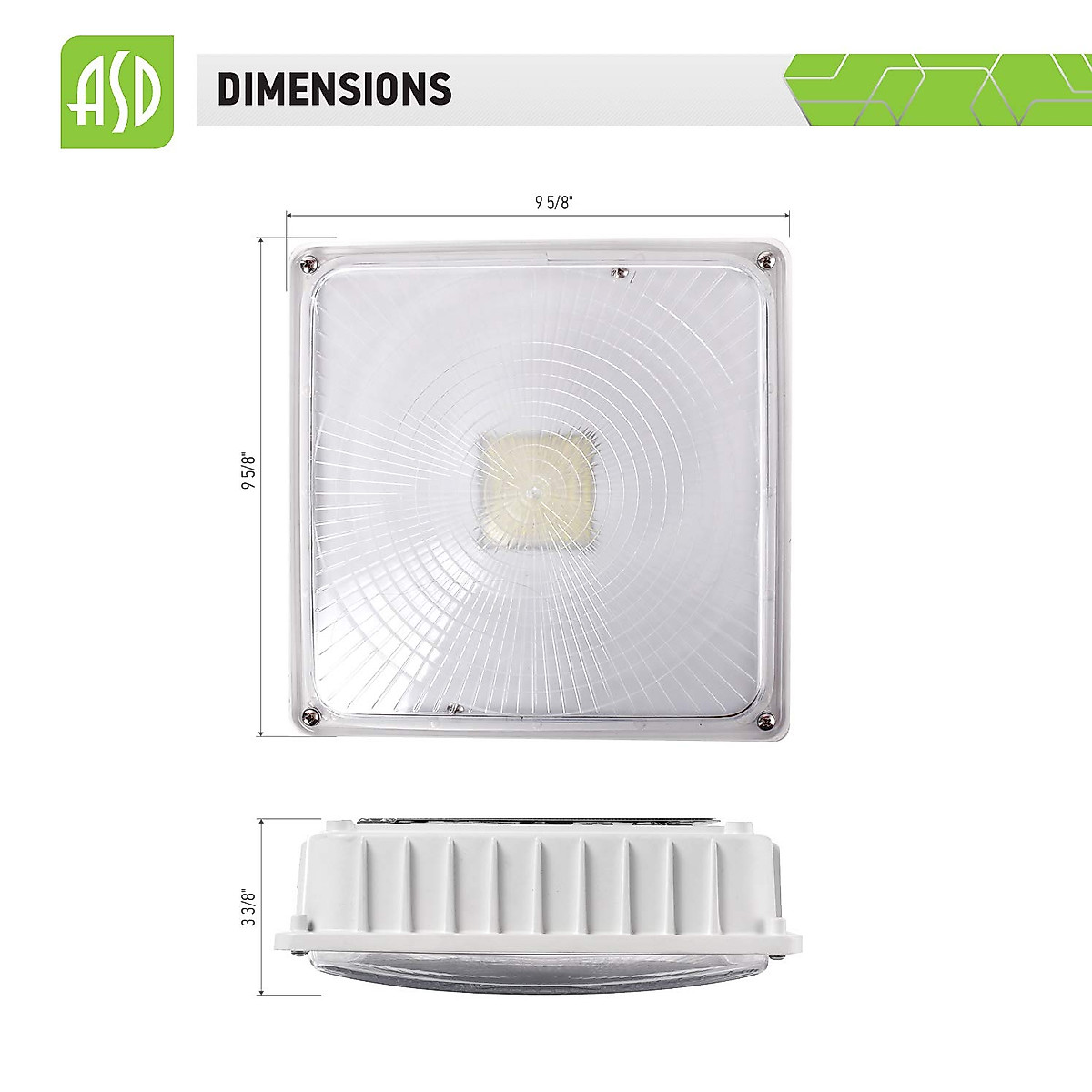ASD LED Canopy Light Outdoor, 70W 8400 Lm Dimmable, Daylight 5000K, 120-277VAC 175W HID/MH Replacement, IP65 Waterproof Gas Station and Garage Ceiling Light 9.6" x 9.6", ETL & DLC Listed, White Finish