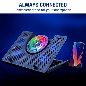 KLIM Nova RGB Laptop Cooling Pad - New - Gaming Laptop Cooler with Phone Holder - Quiet Laptop Stand with Fan - Compatible up to 17"- Ventilador para Laptop - 5-Year Warranty - Mac PS5 PS4 Xbox One