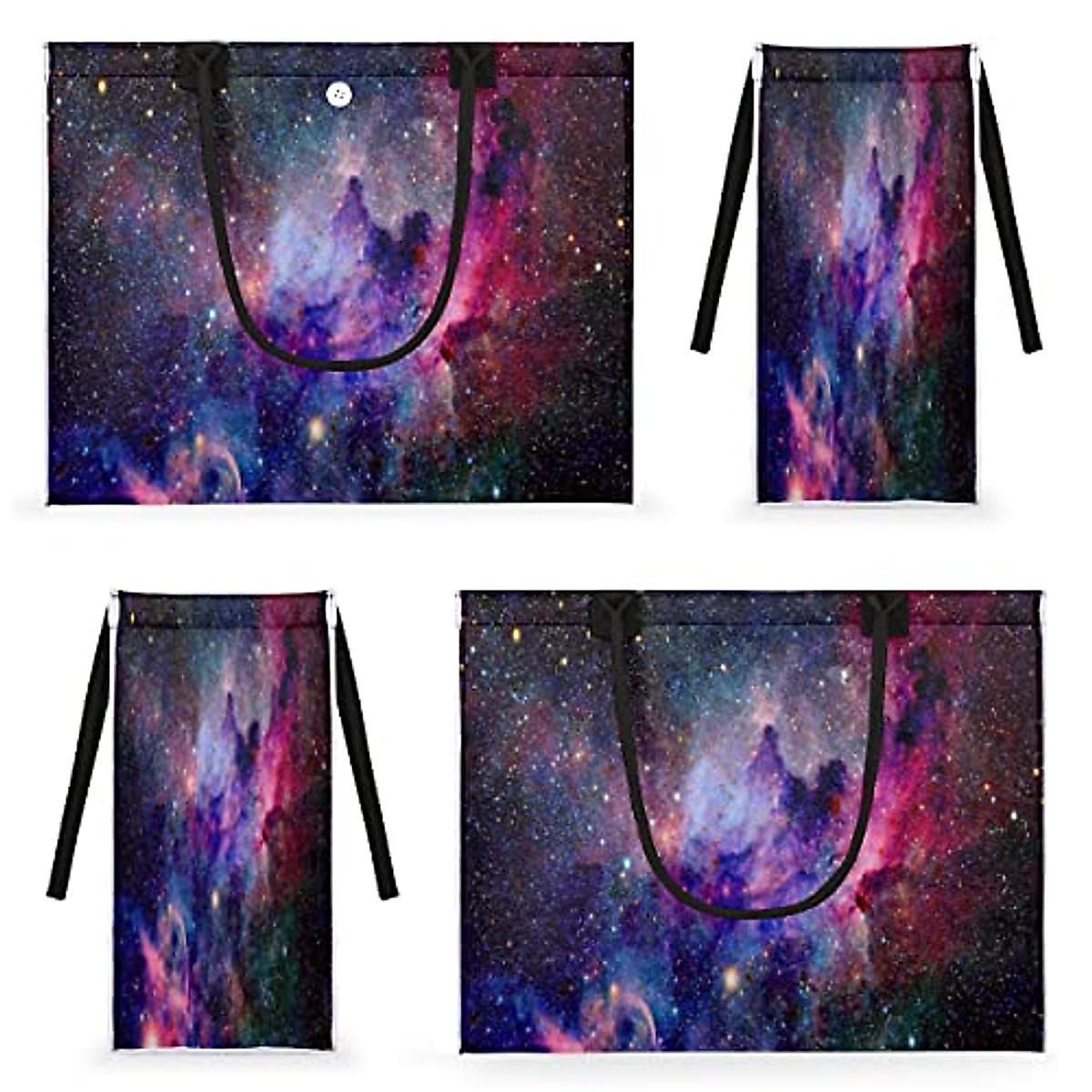 cfpolar Reusable Grocery Shopping Bag with Hard Bottom, Galaxy Star Nebula Large Foldable Multipurpose Heavy Duty Tote with Zipper Pockets, Stands Upright, Durable and Eco Friendly, Beach Bag