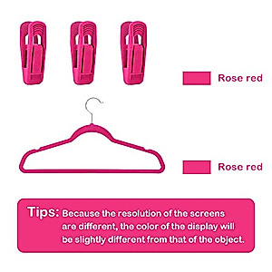 Trgowaul Hot Pink Velvet Hangers Clips, Pants Hangers Velvet Clips, Strong Finger Clips Perfect for Thin Velvet Hangers (20 Pcs, Hot Pink)
