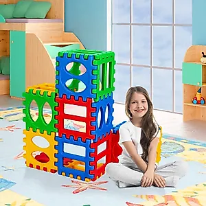 Costzon 32 Pieces Jumbo Building Blocks for Kids, Big Waffle Block Set, Preschool Educational Creativity Sensory Toy, Interconnecting Stacking Building Toy Set for Boys & Girls