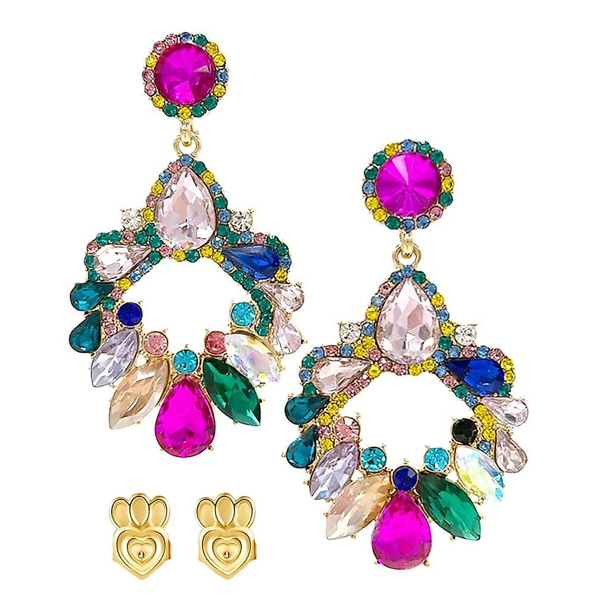 BelleKarat Rhinestone Statement Large Dangle Earrings for Women Sparkly Crystal Colorful Fashion Earrings with Earring Lifters (Multicolor)