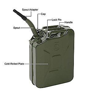 Winado 20L 5 Gallon Metal Gas Can Fuel Tank Can Petrol Diesel Storage Can Portable with Spout System, for Automobile Motor Vehicle Off Road Emergency Supply, Green