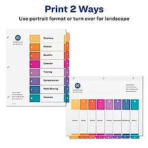 Avery 8-Tab Dividers for 3 Ring Binders, Customizable Table of Contents, Multicolor Tabs, 24 Sets (11168)