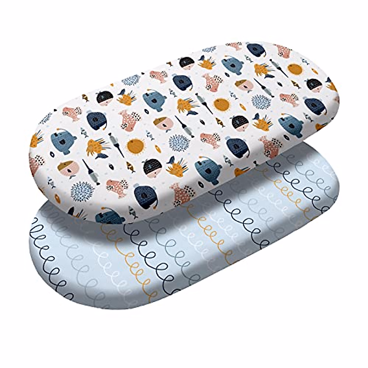 Baby Bassinet Sheets Unisex for Baby Boy Girl Soft Plush Bassinet Sheet for 33 x 17 x 2 inches Oval Bassinet Mattress Bassinet Pads 2 Pack (Fish under The sea)