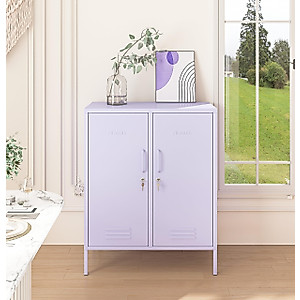 Aiasuit 2 Doors Lockable Metal Storage Cabinet 3 Tiers Shelf Multifunctional Storage Organizer Detachable Shelves Easy to Assemble Purple Size: 39.37”H x 31.5”W x 14.96”D