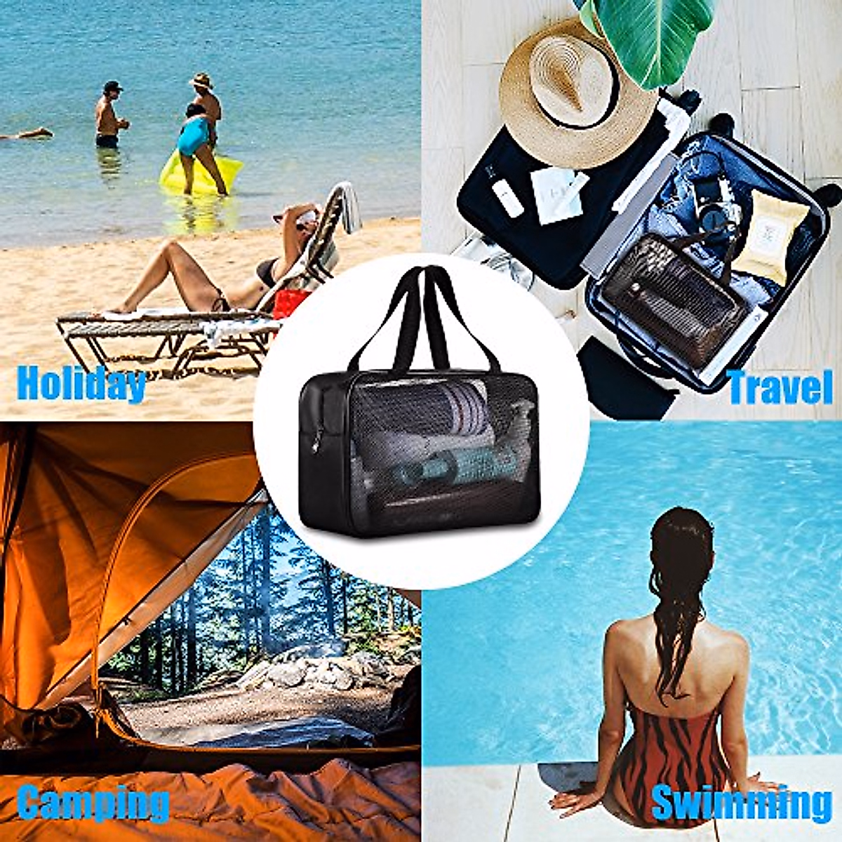 MUIFA Shower Caddy Bag Organizer Portable Mesh Shower Tote Caddy for Bathroom College Dorm Camp Gym Camping Toiletry Bath for Kids Men Women guys - Quick Dry (Black)