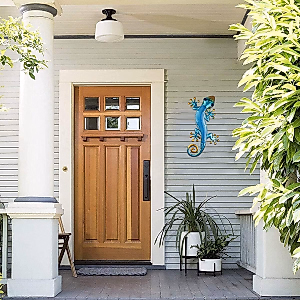 Songjum Metal Gecko Outdoor Decor, 15 Inch Metal Gecko Wall Decoration, Large Hanging Lizard Wall Decor Art Sculpture for Home Bedroom Yard Fence Kitchen (blue)