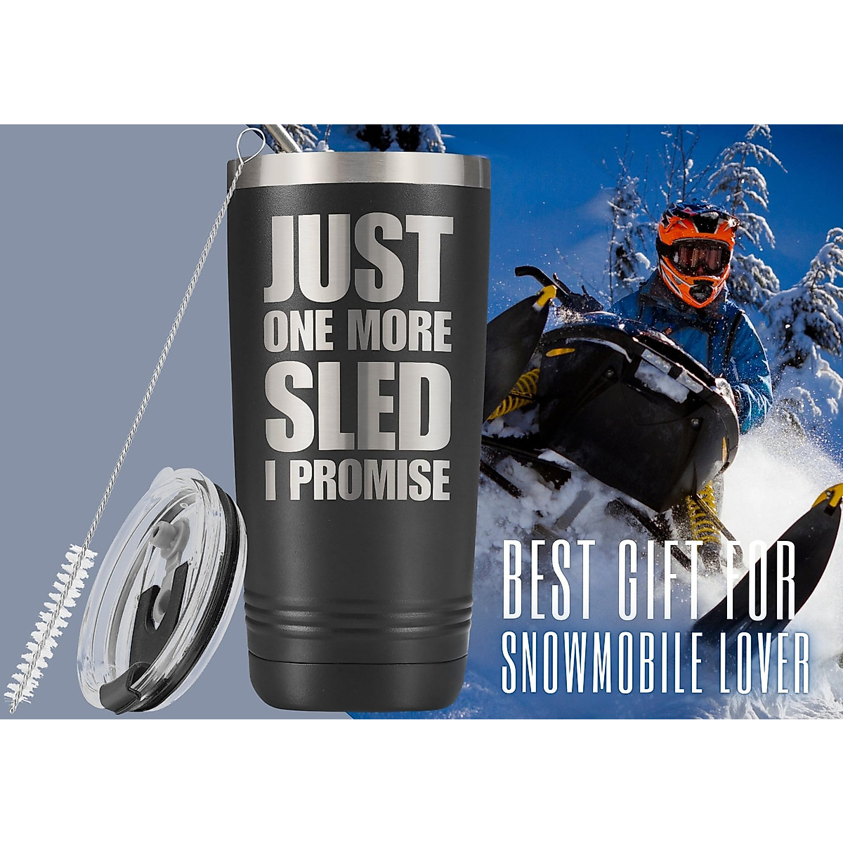 Onebttl Snowmobile Gifts For Men, Gifts for Sled Moto Snowmobiling Lover, 20 oz/590 ml Stainless Steel Insulated Tumbler with Straw, Lid, Just One More Sled I Promise