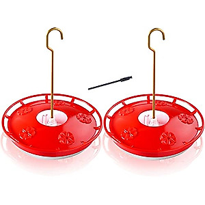 eWonLife Hummingbird Feeder, for Outdoors Hanging, 2 Pack, Leak-Proof, Easy to Clean and Refill, Saucer Humming Bird Feeder, Including Hanging Hook, with 5 Feeding Ports (16 Ounce/Pack)