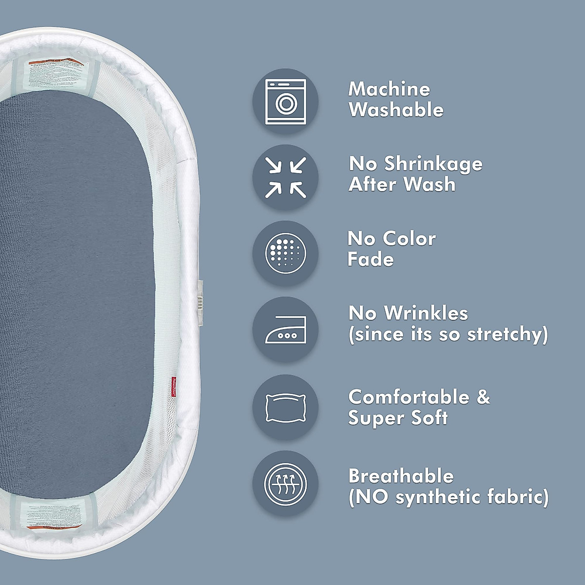 IDEAhome Jersey Knit Stretch Bassinet Fitted Sheet Set 30" x 16" x 2", for Cradles and Moses Baskets, Fits Most Mattresses and Pads for Baby Boys and Girls - Soft, Comfortable (2 Pack, Denim)