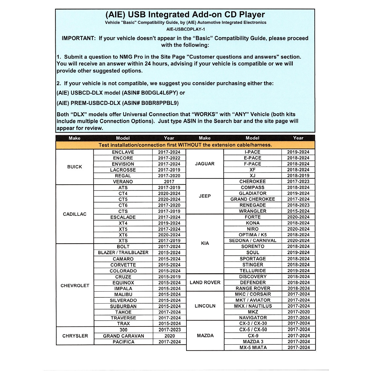 (AIE)-USBCDPLAY-1 “Add-on” Car CD Player - Connects to Factory Audio System via USB Data Port Radio Connection – [Note] Review Vehicle Compatibility Fit Guide & Other Fit Options (in Images)