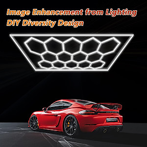 TOGJNDLL 𝑵𝒆𝒘 Hexagonal Garage Lights, Thickened Aluminum 14 Hex Grid with Rectangule Frame, High Brightness 672W 86400LM 6700K, for Garages, Shops, Basements, Car Detailing Shops, 3-Yr Warranty