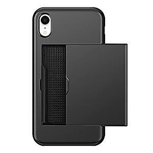 SAMONPOW Case for iPhone XR Hybrid iPhone XR Wallet Case Card Holder Shell Heavy Duty Anti Scratch Dual Layer Hard PC Soft Rubber Bumper Cover for iPhone XR 6.1 inch Black