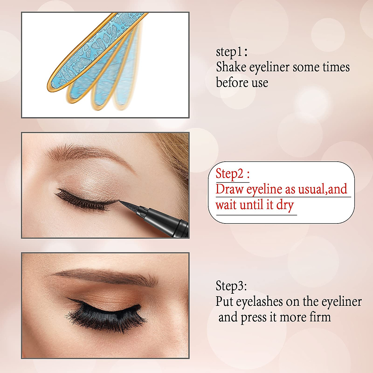 Maitys 4 Pieces Self-Adhesive Eyeliner 2 in 1 Eye Liner Pen Diamond Glitter Liquid Eyeliner No Glue No Magnetic Liquid Eyeliner Pen Waterproof Long LastingFV